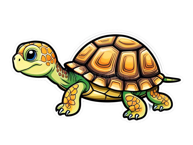 Cute Turtle Sticker with Shell Pattern: Cartoon Contour Vector Design ...