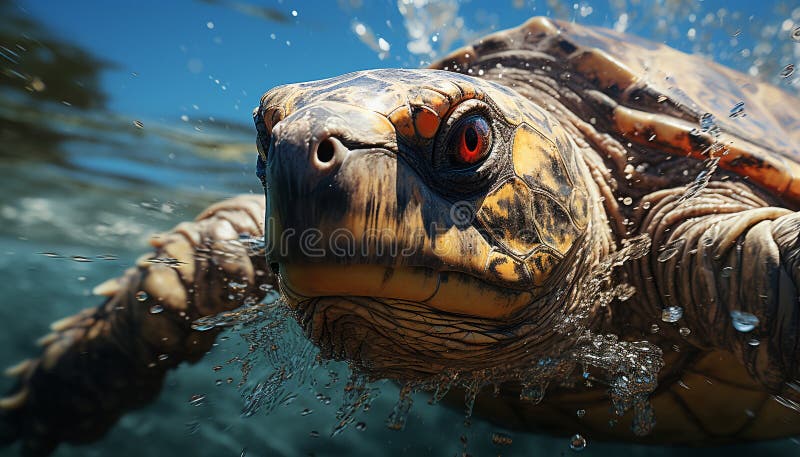 A Cute Turtle Swimming Underwater, Looking at the Camera Generated by ...