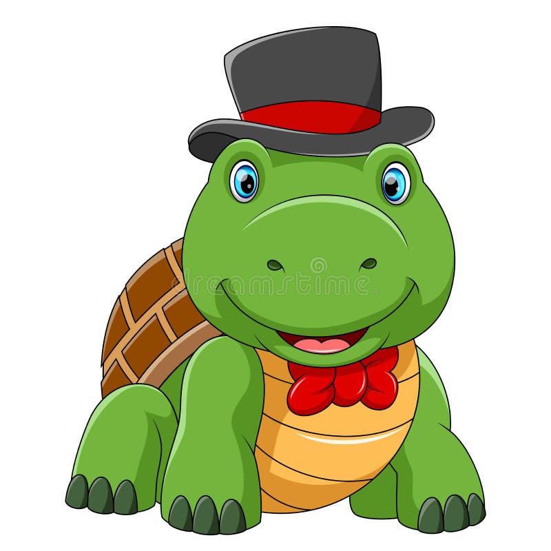 Cute Turtle Using Hat with Good Posing Stock Vector - Illustration of ...