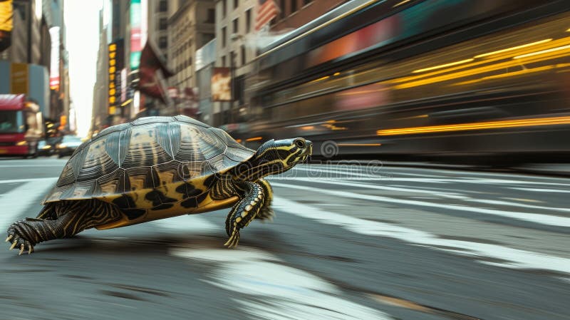 A Cute Turtle Walking a City with Motion Background Stock Illustration ...
