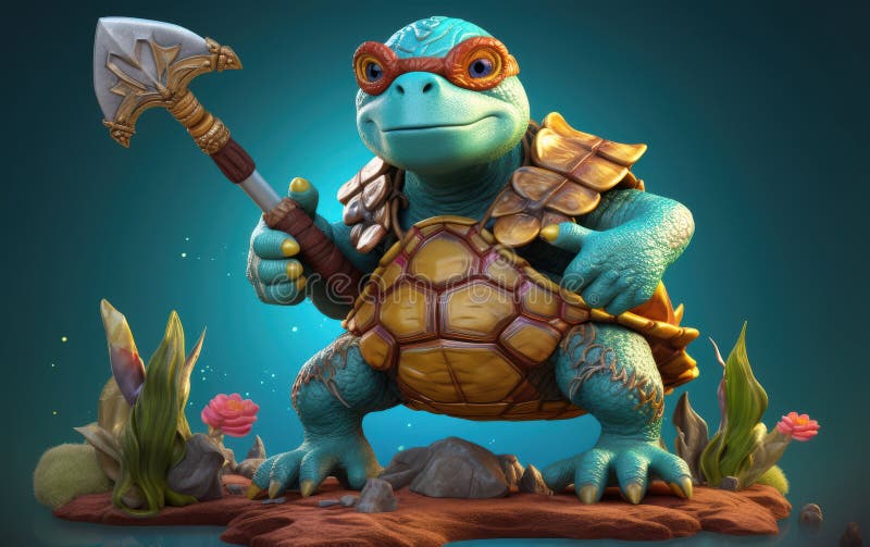 Cute Turtle Warrior with Axe. Created by Generative Artificial ...