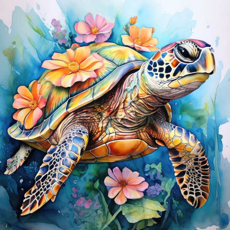 Cute Turtle Watercolor Illustration Stock Photo - Image of kids, turtle ...