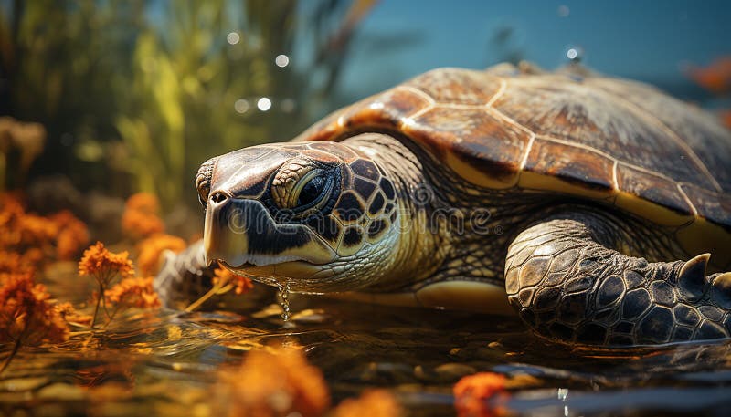 A Cute Turtle in the Wild, Its Shell Multi Colored Generated by AI ...