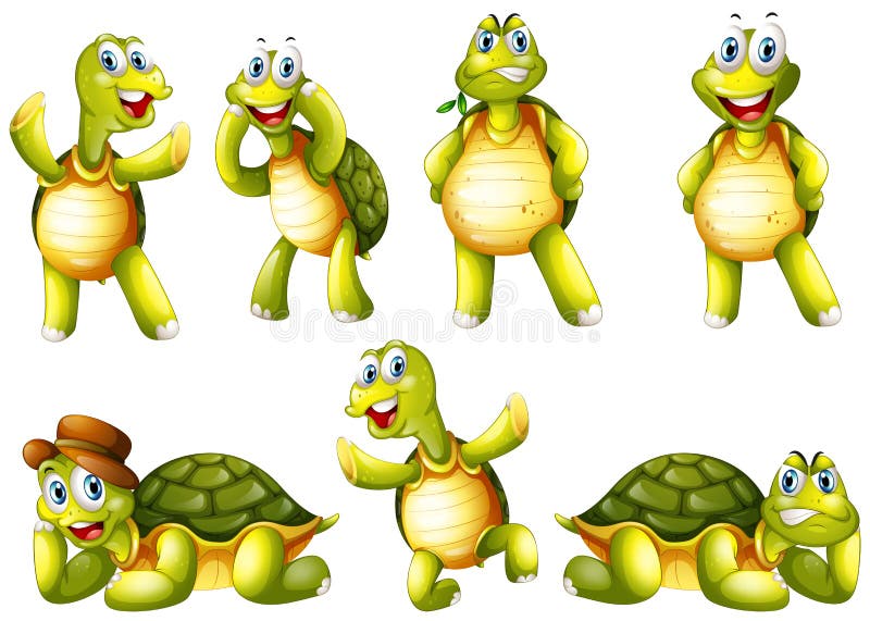 Cute Turtles with Different Emotions Stock Vector - Illustration of ...