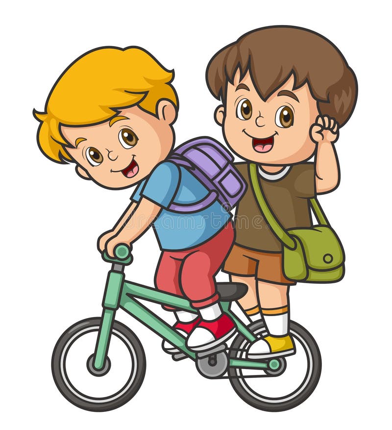 Cute Two Boy Riding Bicycle Stock Vector - Illustration of cyclist, learning: 356620993