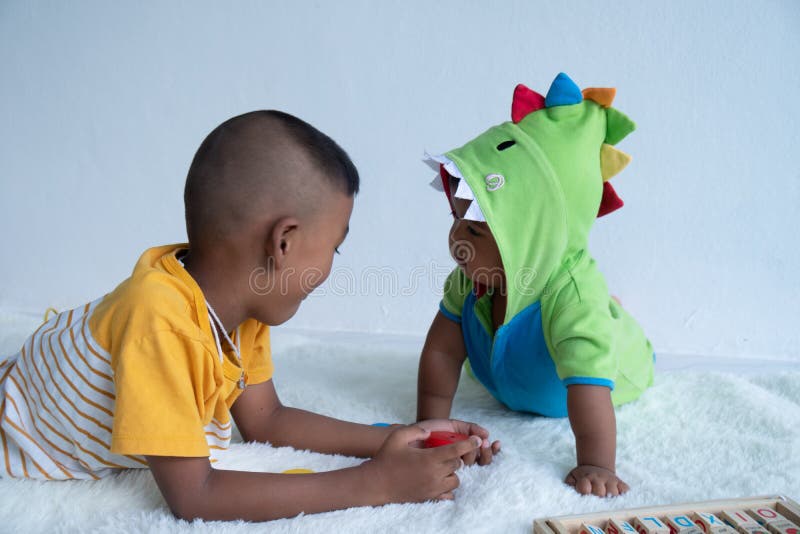 Cute Two Brother Play in Room Stock Image - Image of adorable, older ...