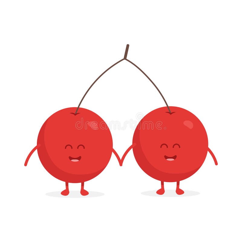 Cute Two Cherry Fruit Characters with Faces and Hands Illustration ...