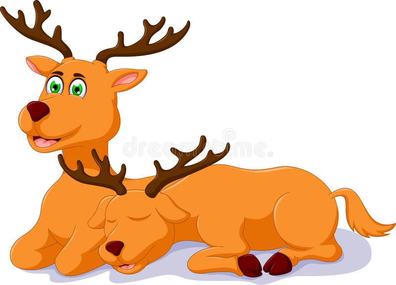 Cute Two Deer Cartoon Sitting Stock Illustration - Illustration of ...