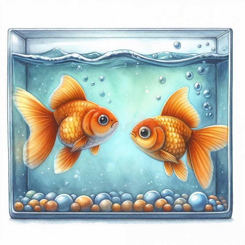 Cute Two Fish in an Aquarium Stock Illustration - Illustration of ...