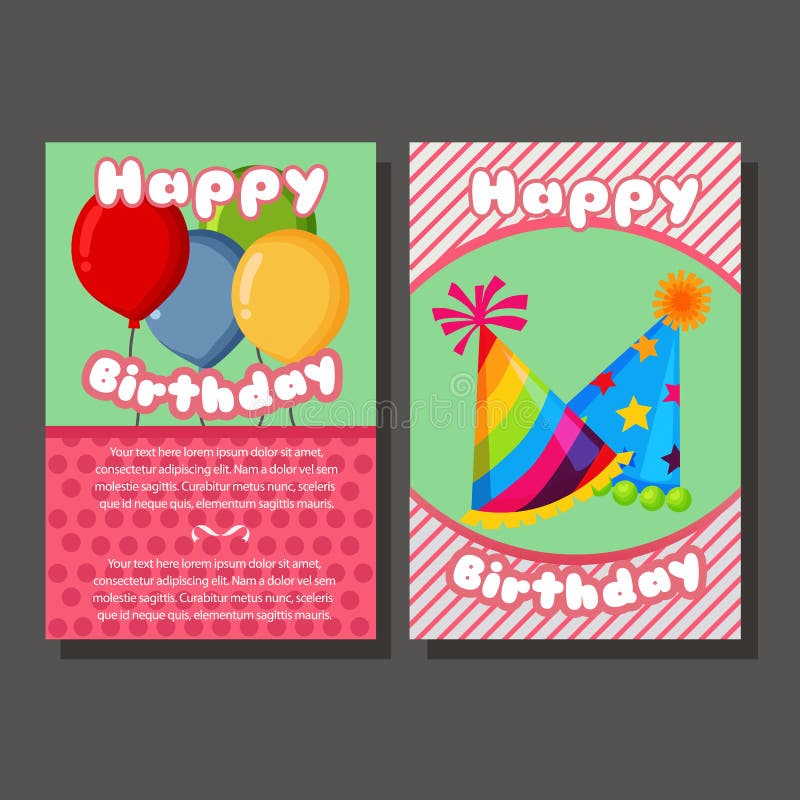 Cute Two Happy Birthday Template Card Stock Vector - Illustration of ...