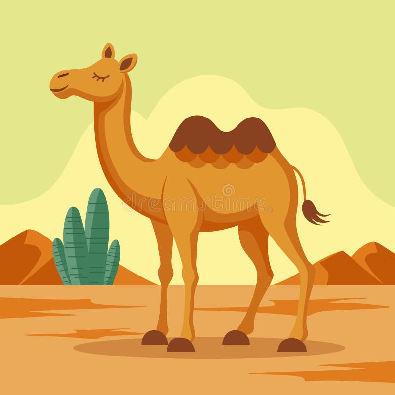 Cute Two-humped Camel in the Desert. Vector Illustration in Flat Style ...