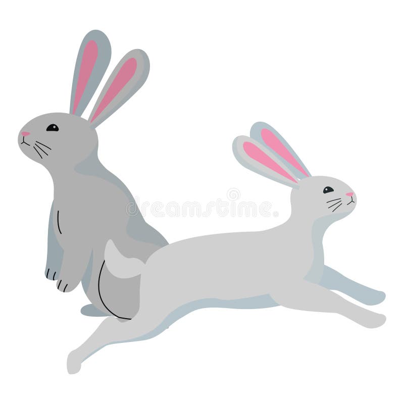 Cute Two Rabbits Animals Cartoons Stock Vector - Illustration of small ...