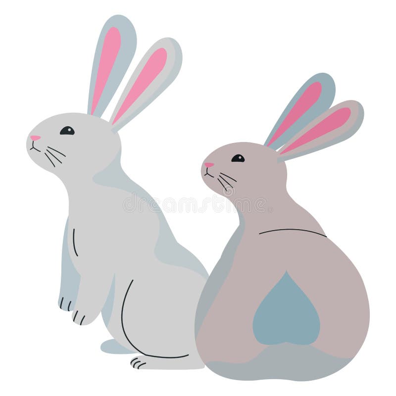 Cute Two Rabbits Animals Cartoons Stock Vector - Illustration of ...