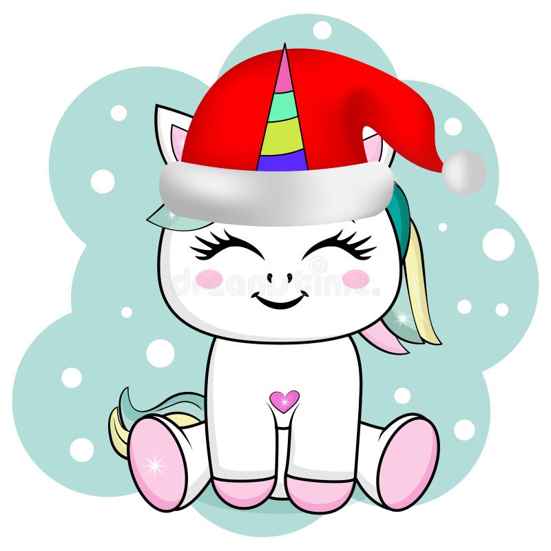 Cute Unicorn with Santa Claus Hat and Snowflakes. Stock Vector ...