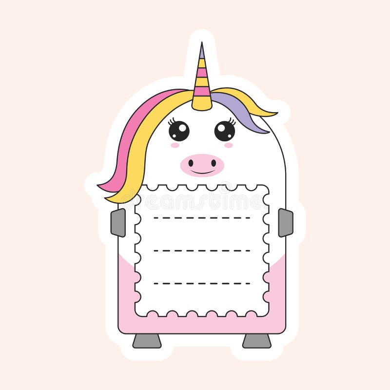 Cute Unicorn Cartoon Frame or Notebook Label on Peach Stock ...