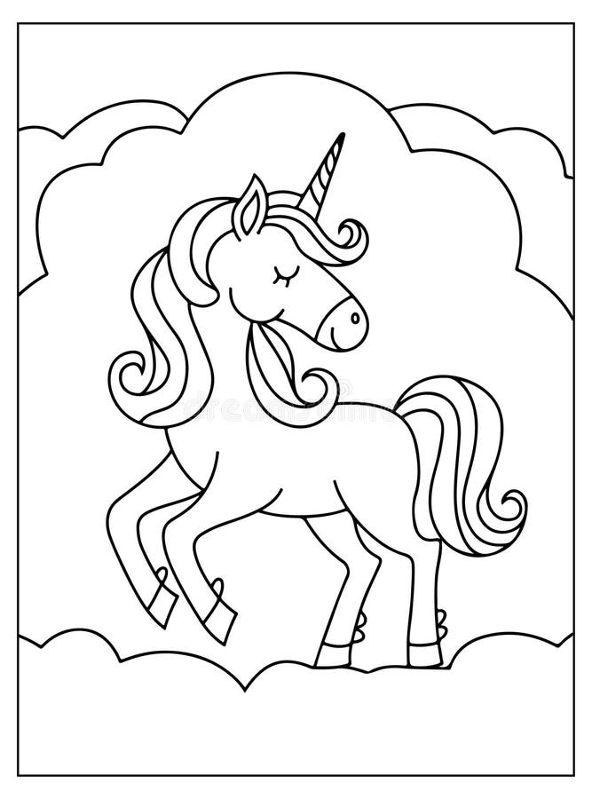Cute Unicorn Coloring Page for Kids Stock Vector - Illustration of ...