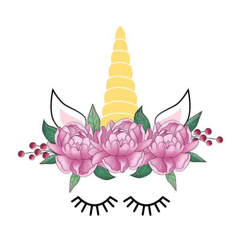 Cute Unicorn Head with Flower Crown. Stock Vector - Illustration of ...