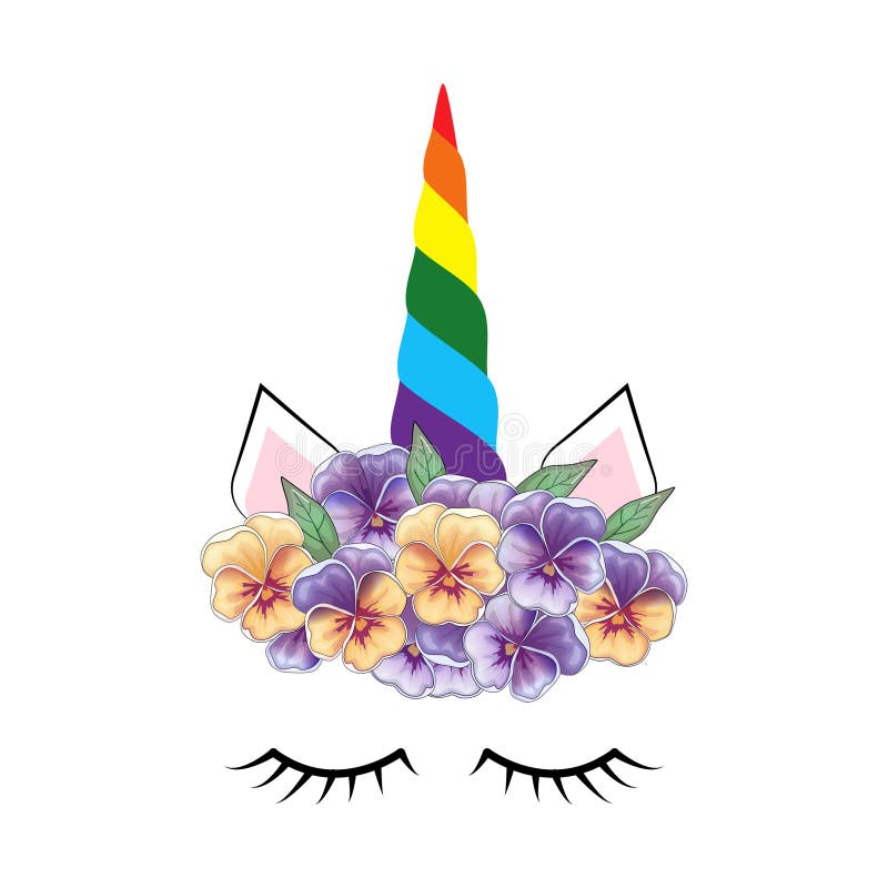 Cute Unicorn Head with Flower Crown. Stock Illustration - Illustration ...