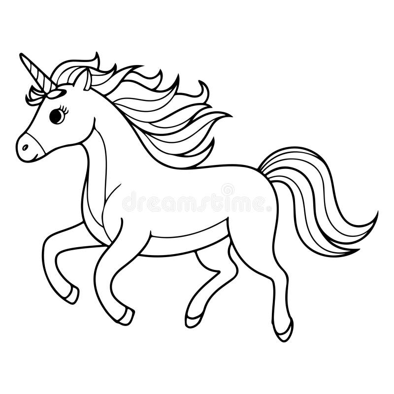 Cute Unicorn Line Art Vector on White Background Stock Vector ...