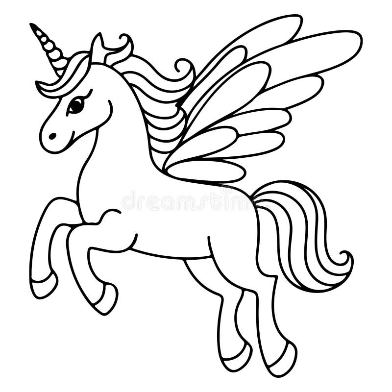 Cute Unicorn Line Art Vector on White Background Stock Vector ...
