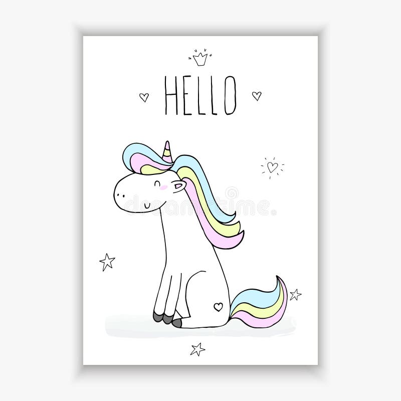 Cute Unicorn Print for Kids. Hello Card Stock Vector - Illustration of ...