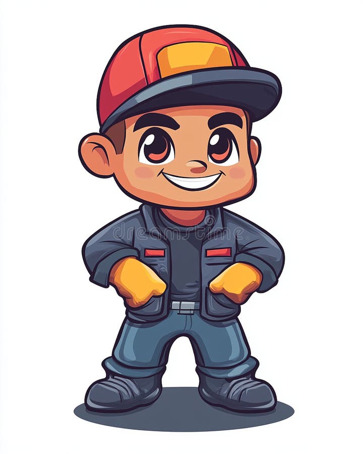 Cute Union Worker Cartoon Boy in Work Uniform and Cap with Blank Logo ...