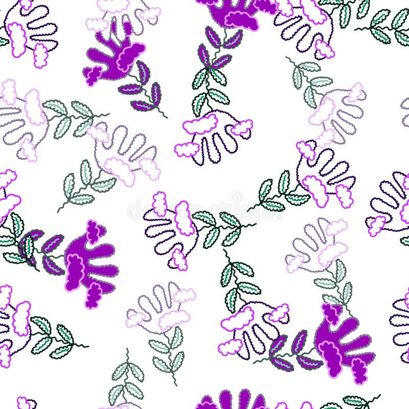 Cute Unusual Flower and Cloud Seamless Pattern. Simple Stylized Flowers ...