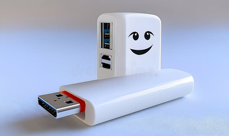 Happy USB Hub and Drive stock illustration. Illustration of flash ...
