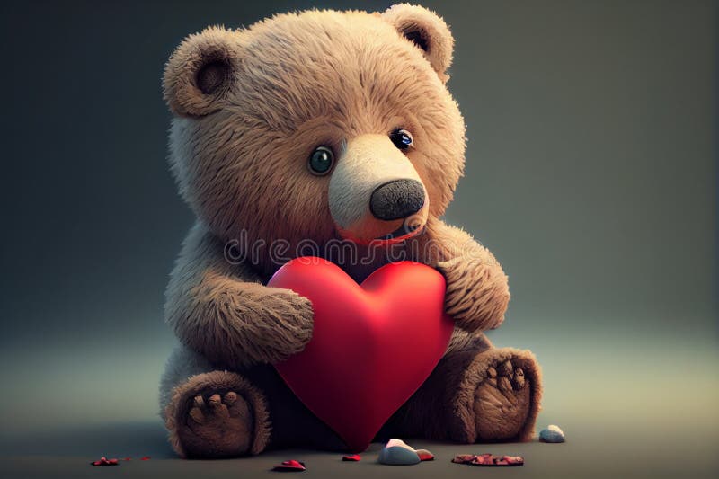Cute Valentine Bear Holding a Red Heart.generative Ai Stock ...