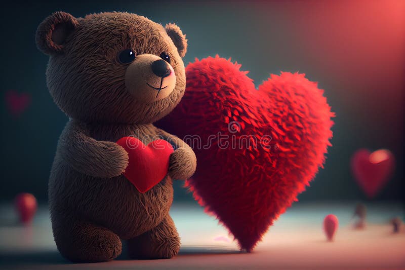 Cute Valentine Bear Holding a Red Heart.generative Ai Stock ...