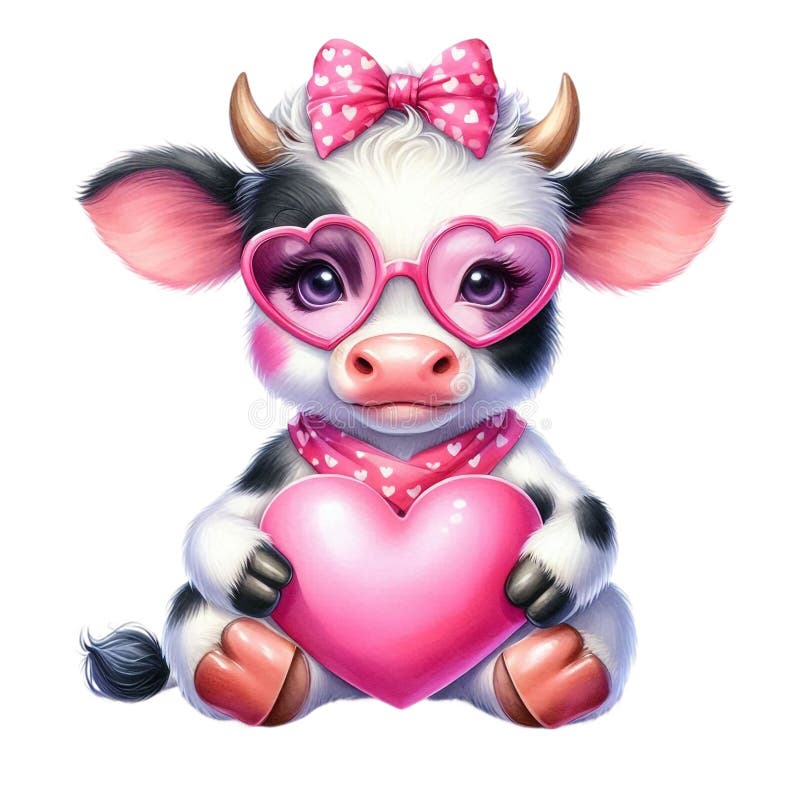 Cute Valentine Cow Holding a Heart Stock Illustration - Illustration of ...