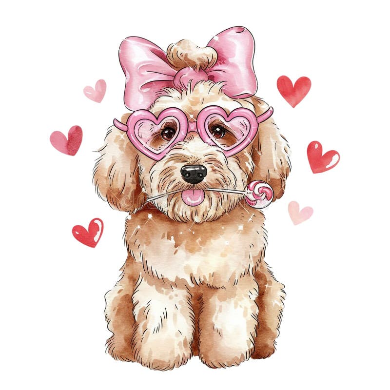Cute Valentine Goldendoodle with Lollipop Stock Illustration ...