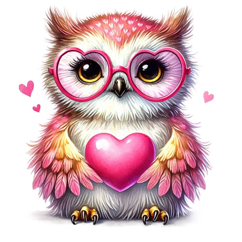 Cute Valentine Owl Holding a Heart Stock Illustration - Illustration of ...