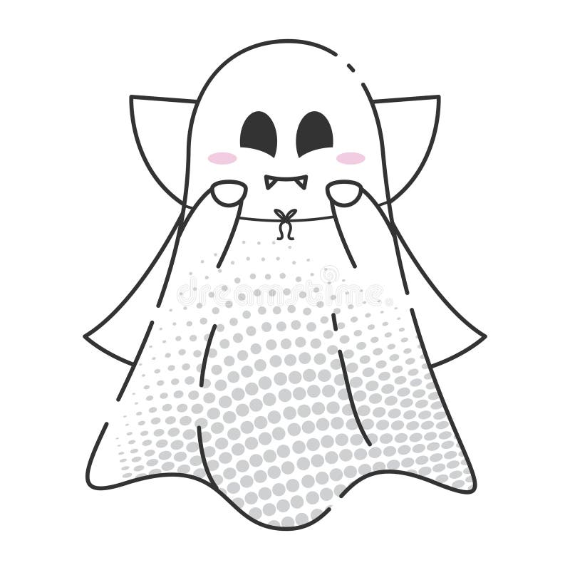 Cute Vampire Cartoon Ghost with Cape and Fangs, Vector Stock ...