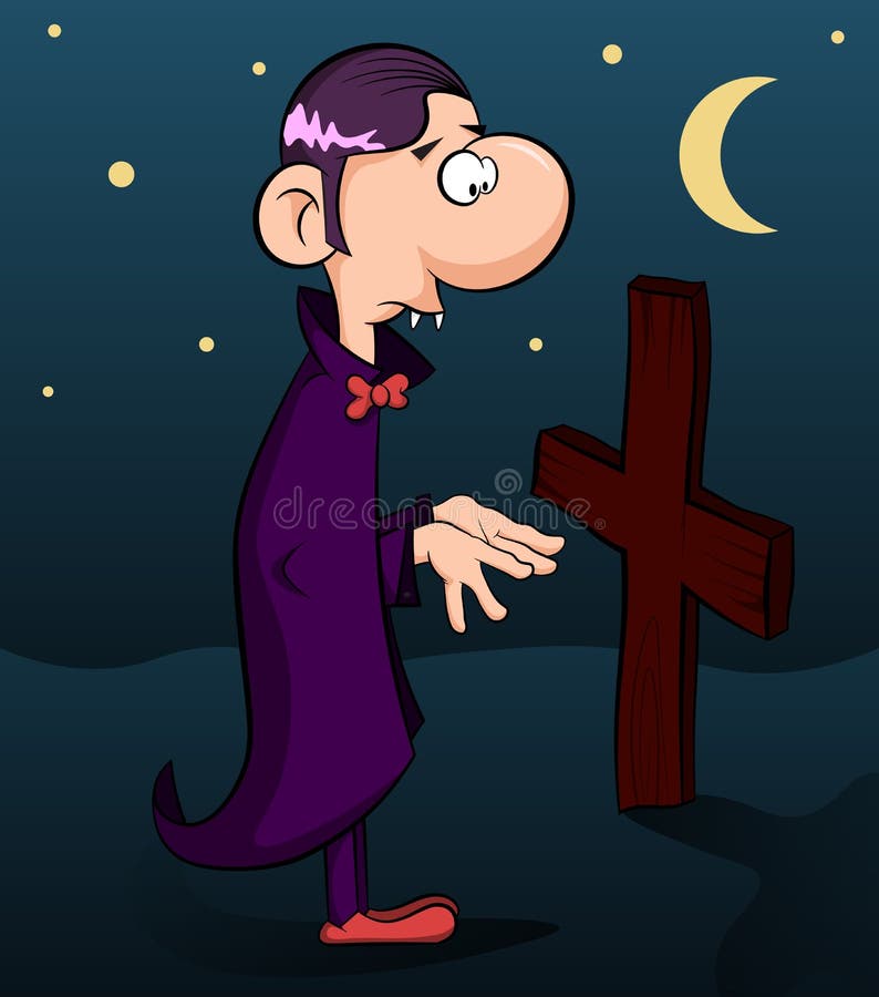 Cute Vampire Looks at a Cross. Stock Vector - Illustration of happy ...