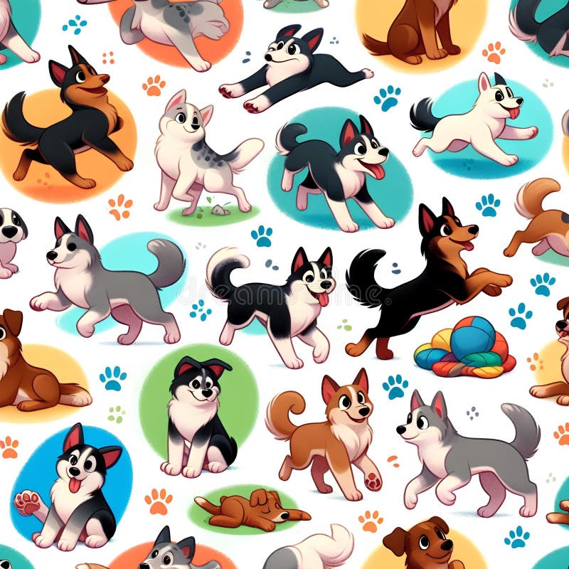 Cute Various Dog Animation for Background Stock Image - Image of ...