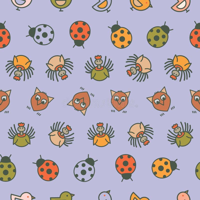 Cute Vector Autumn Animals and Birds Repeat Pattern Background Stock ...