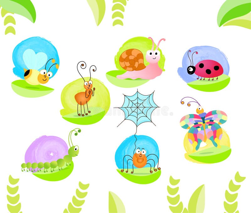 Cute bugs set stock vector. Illustration of cartoonish - 150001389