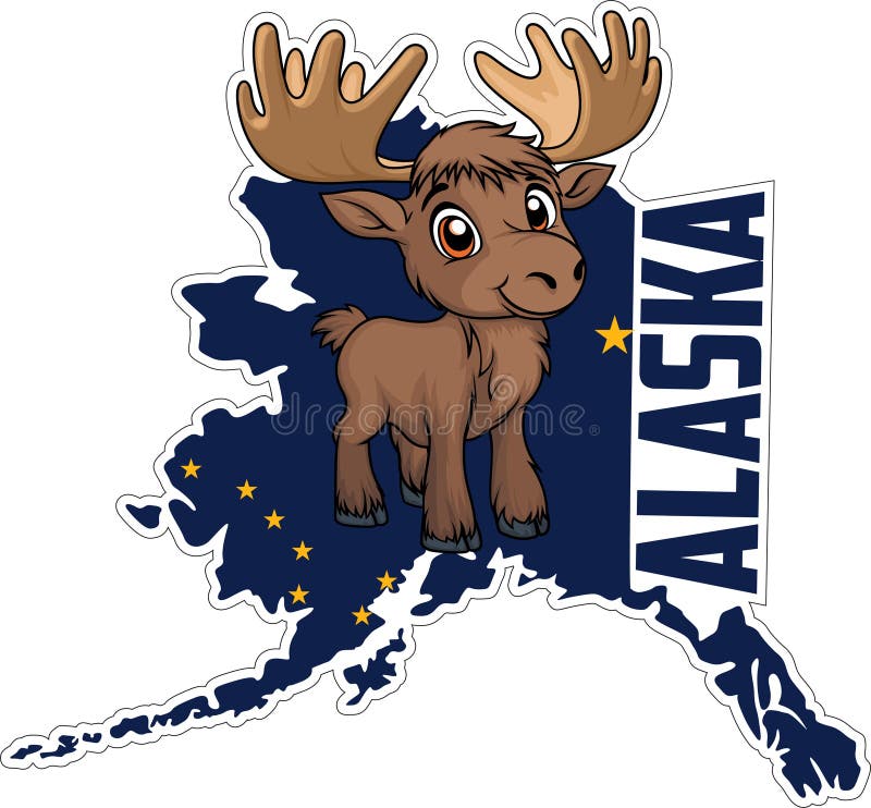 Cute Vector Cartoon Alaska Sticker with Moose Stock Illustration ...