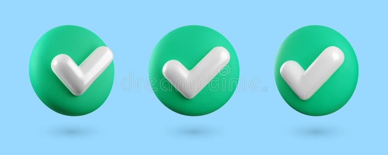 Cute Vector 3d Checkmark Realistic Icons Set. Trendy Glossy Plastic ...