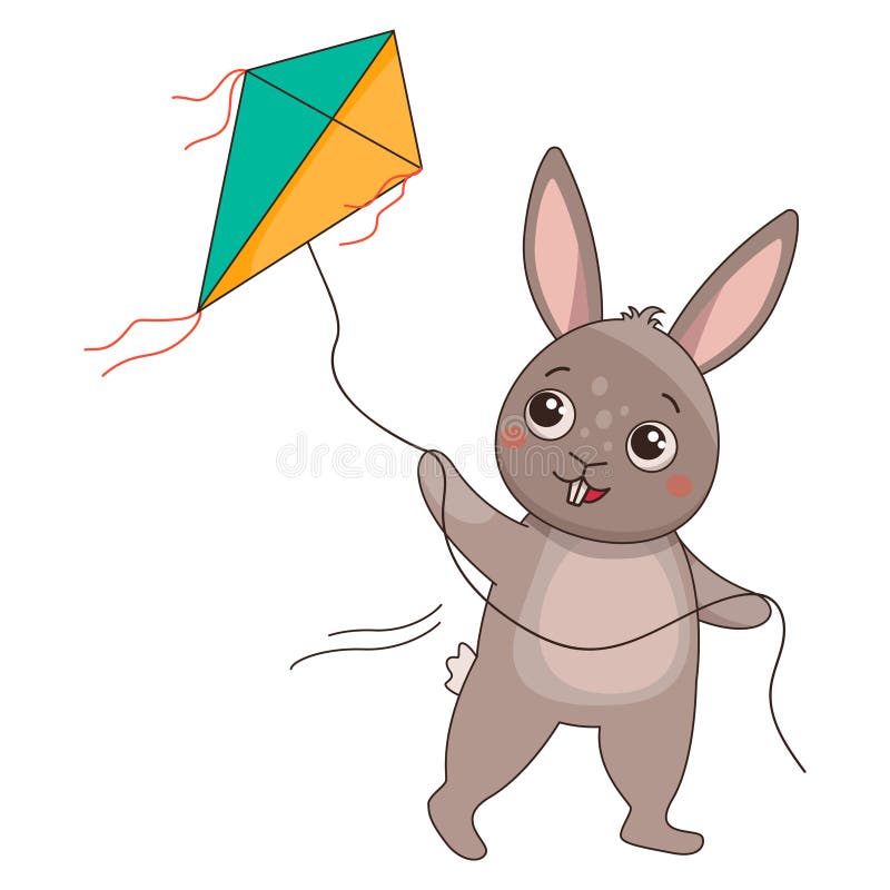 Cute Vector Hare is Flying a Kite. Stock Vector - Illustration of cute ...