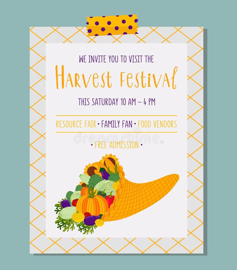 Cute Vector Harvest Festival Invitation. Stock Vector - Illustration of ...