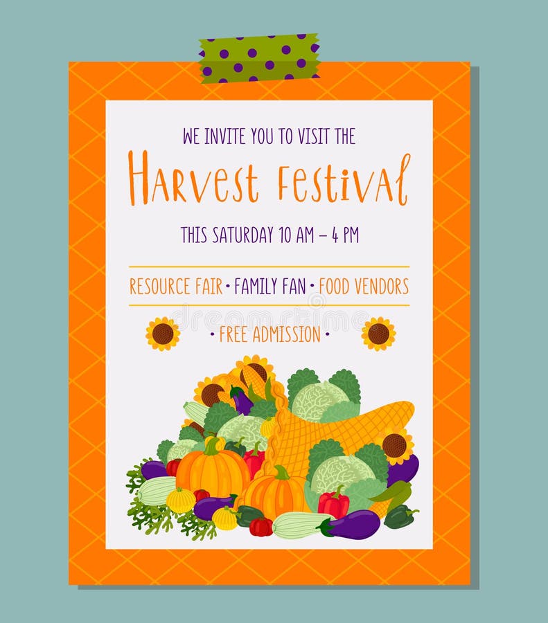 Cute Vector Harvest Festival Invitation. Stock Vector - Illustration of ...