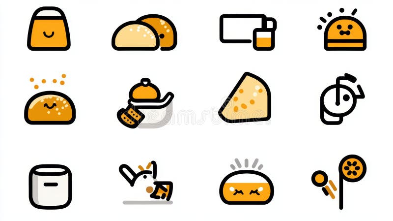 Cute Food & Drink Icons Stock Illustration - Illustration of lunch ...