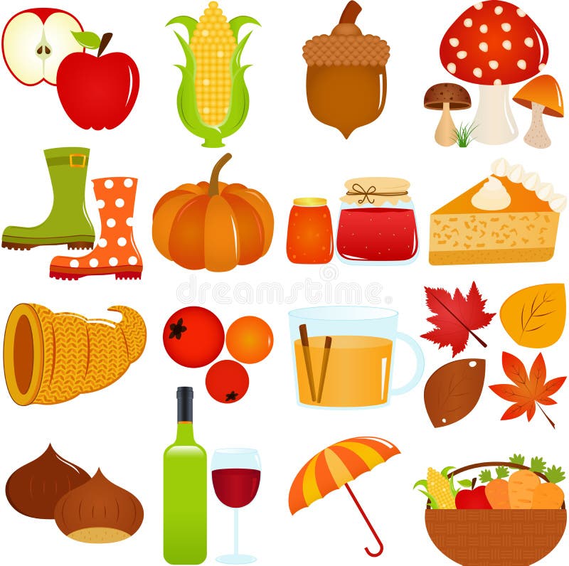 Cute Vector Icons : Autumn / Fall Theme Stock Vector - Illustration of ...