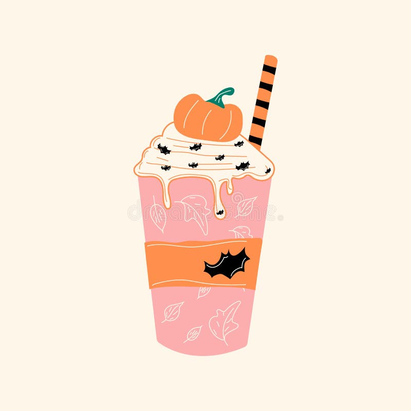 Cute Vector Illustration of Pumpkin Spice Latte with Cute Pumpkin in ...