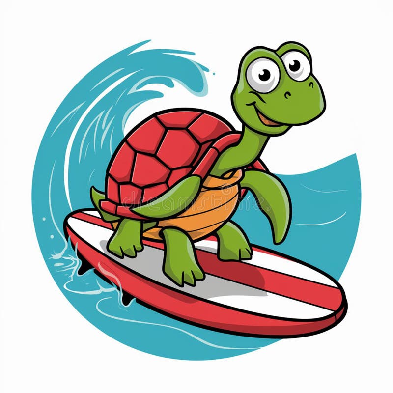 The Cute Vector Illustration of a Turtle Enjoy on Surfing Board with a ...