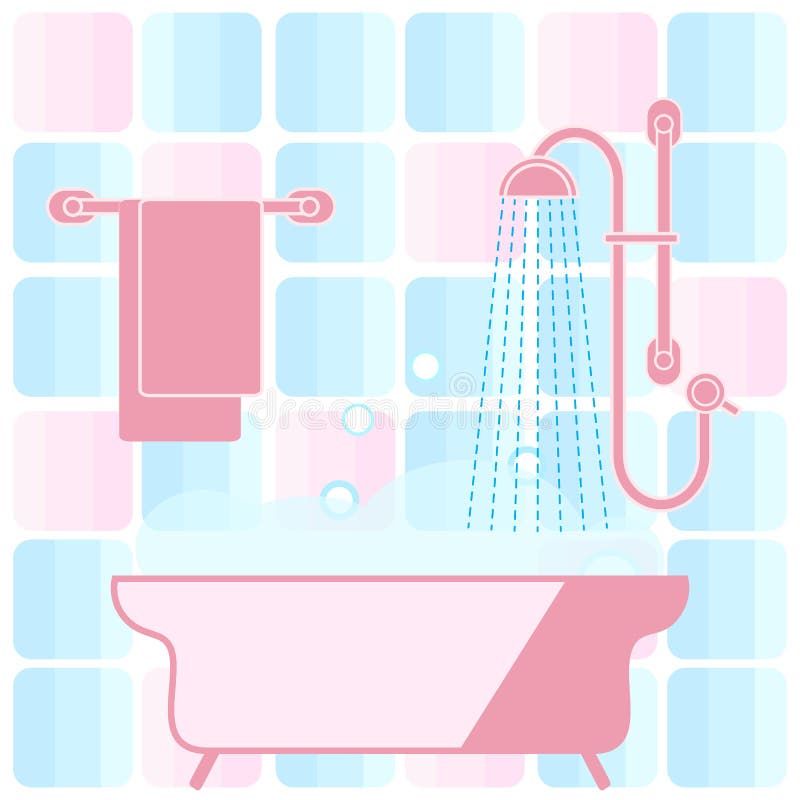 Cute Vector Illustration Of Variety Bathroom Elements Shower B Stock