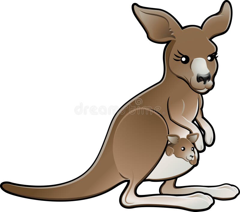 Wallaroo Encounter. Cartoon Animals Vector. Mother Kangaroo with Her ...