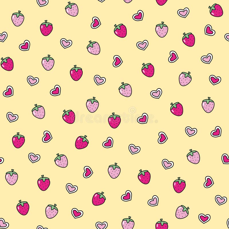 Cute Vector Pattern Strawberry, Small Strawberry on Yellow Background ...